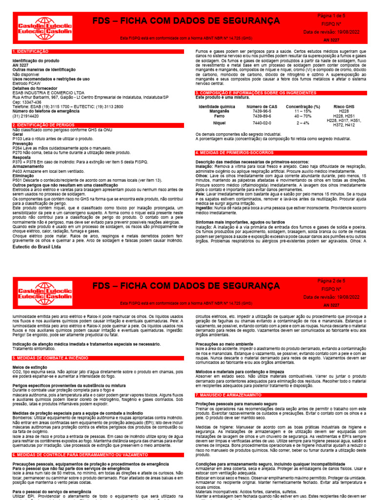 FDS - FICHA DE DADOS DE SEGURANÇA | PDF | Desperdício | Embalagem e ...