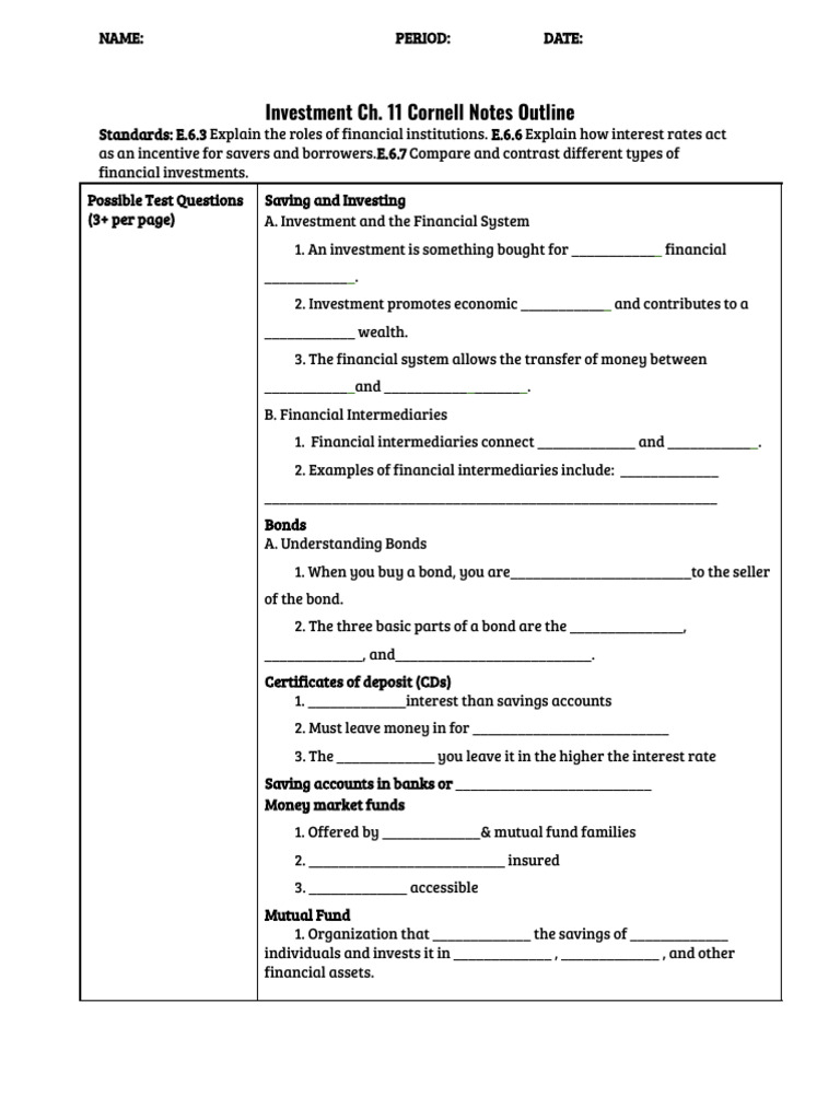 Investment Cornell Notes Outline | PDF | Investing | Bonds (Finance)