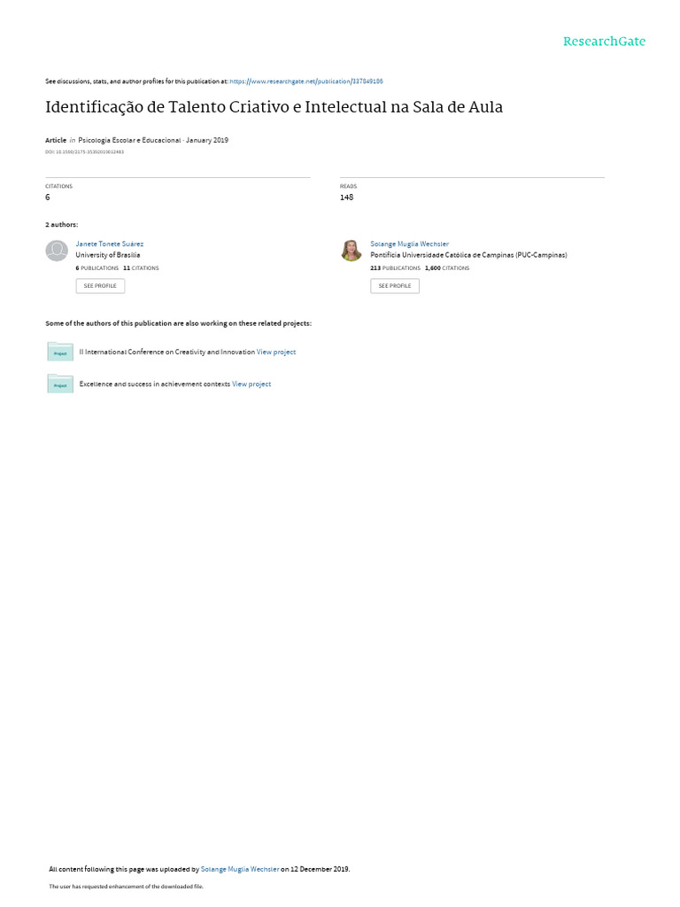 Identificação de Talento Criativo e Intelectual Na Sala de Aula | PDF ...