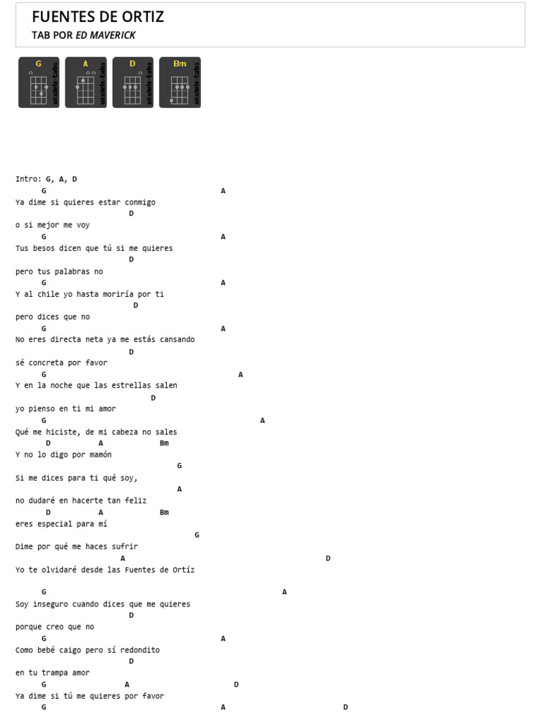 Fuentes de Ortiz Tab Por Ed Maverick - Ukulele Tabs | PDF
