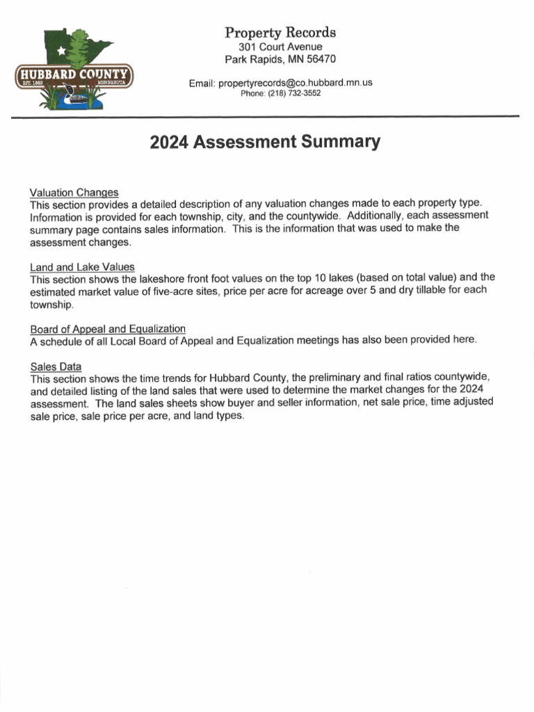 Hubbard County 2024 Assessment Summary | PDF