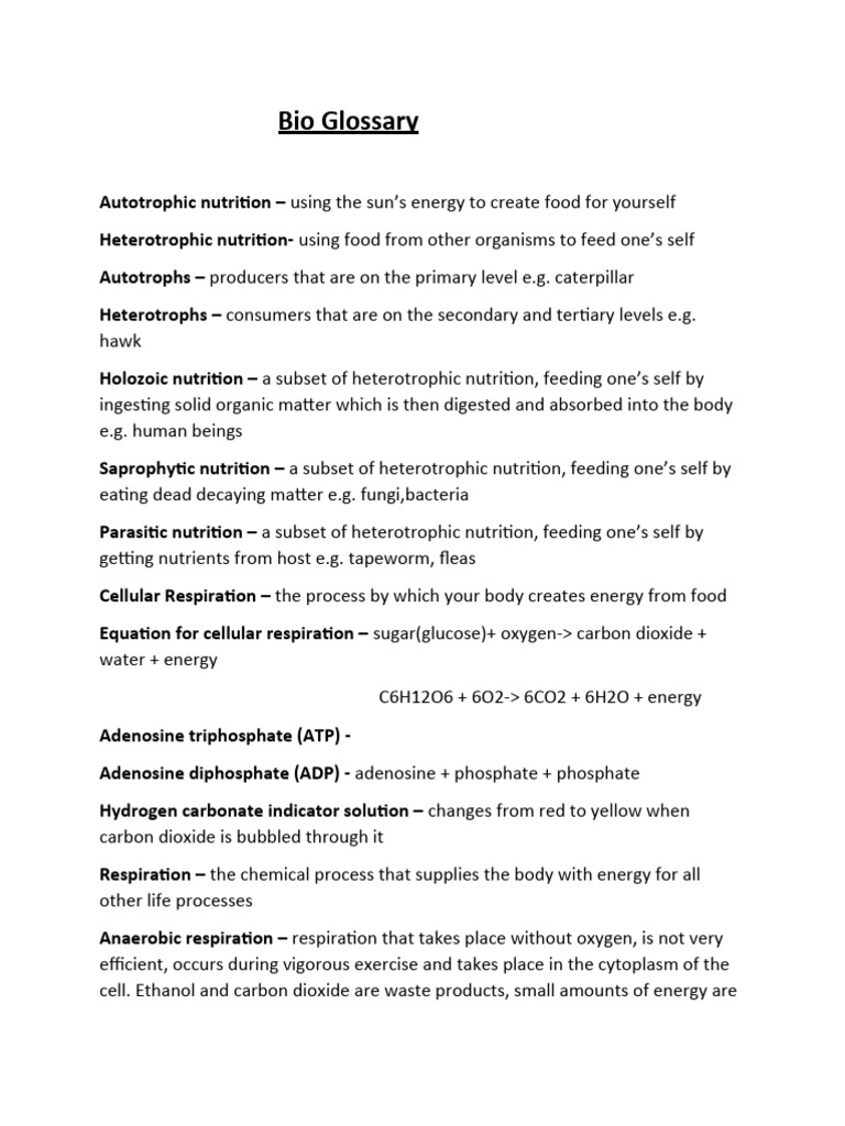 Bio Glossary | PDF | Cellular Respiration | Nutrition