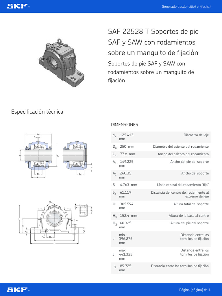 SAF 22528 T Soportes de Pie SAF y SAW Con Rodamientos Sobre Un Manguito ...