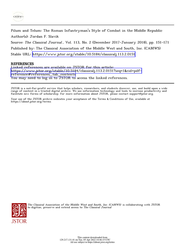 Slavik 2018 - Pilum Und Telum - The Roman Infantrymans Style of Combat ...