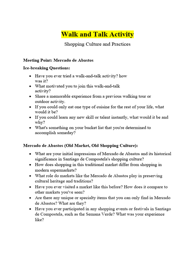 UPDATED Walk and Talk Activity Shopping | PDF | Camino De Santiago