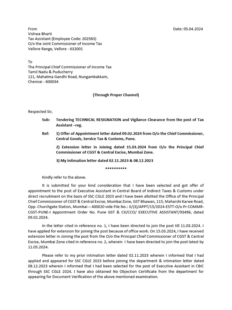 Technical Resignation | PDF | Payments | Government Finances