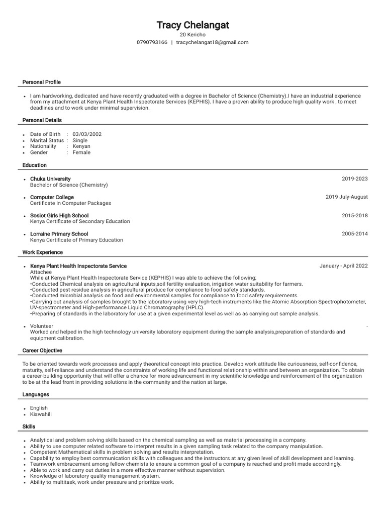 Tracy Resume | PDF | Laboratories | Analytical Chemistry