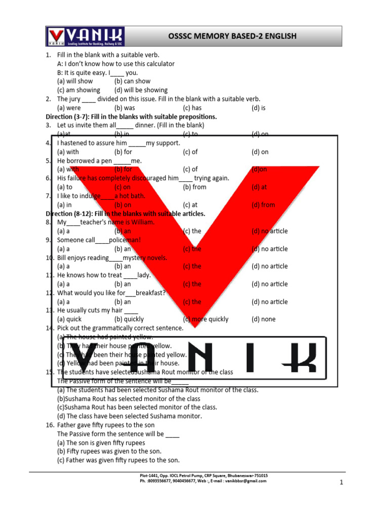 Osssc Memory Based 2 English Tapan Sir Pdf Teaching Methods