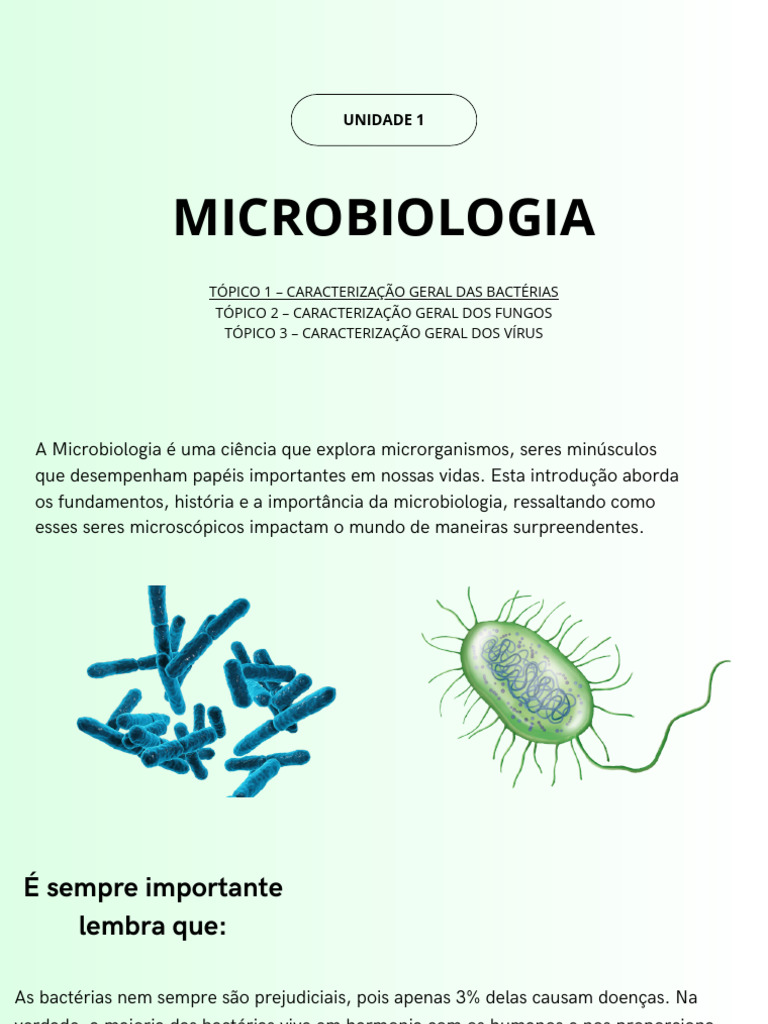 MICROBIOLOGIA UNIDADE 1 2 | PDF | Célula (Biologia) | Respiração celular