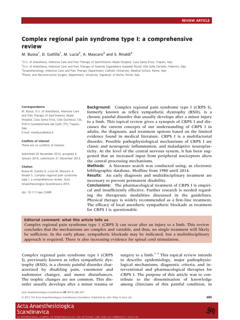 Complex Regional Pain Syndrome Type I – a Comprehensive Review. -2015 ...
