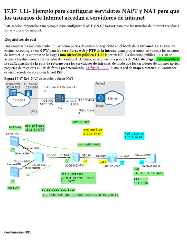 17.17 CLI - Ejemplo para Configurar Servidores NAPT y NAT para Que Los Usuarios de Internet ...