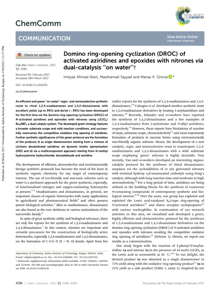 Chem. Commun., 2017, 53, 4386-4389 | PDF | Organic Synthesis | Chemical ...