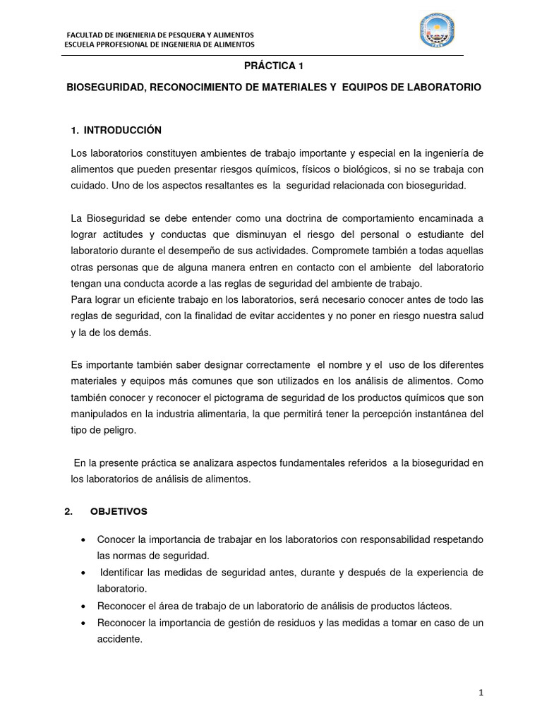 Guia de Practica I Bioseguridad | PDF | Laboratorios | Residuos