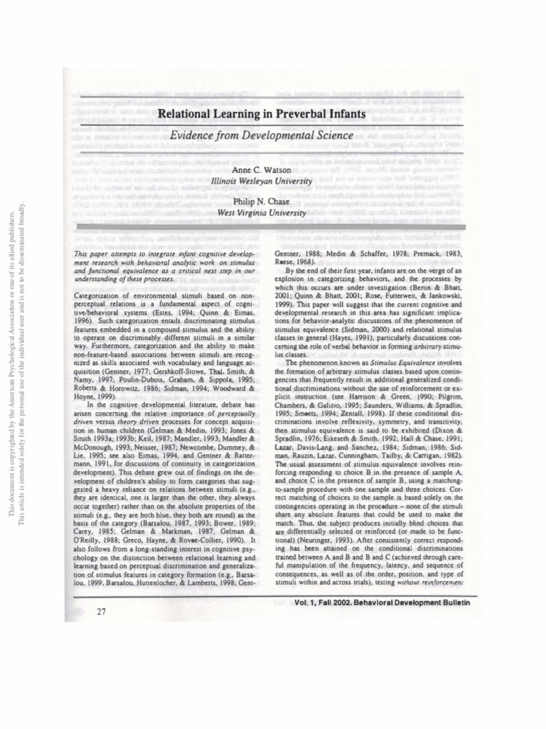 Anne Watson & Philip Chase - Relational learning in preverbal infants: Evidence from ...