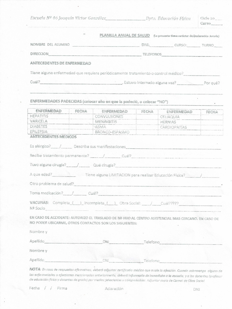 Ficha Médica Ef | PDF