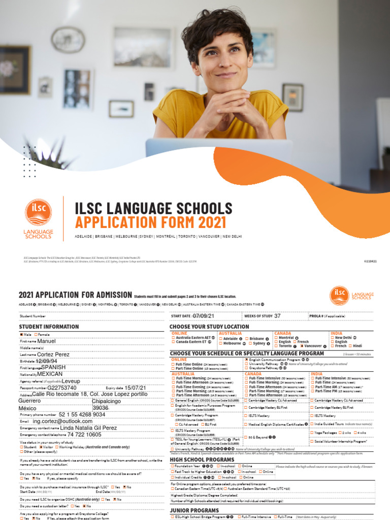 Ilsc Language Schools Application Form | PDF | Cost Of Living