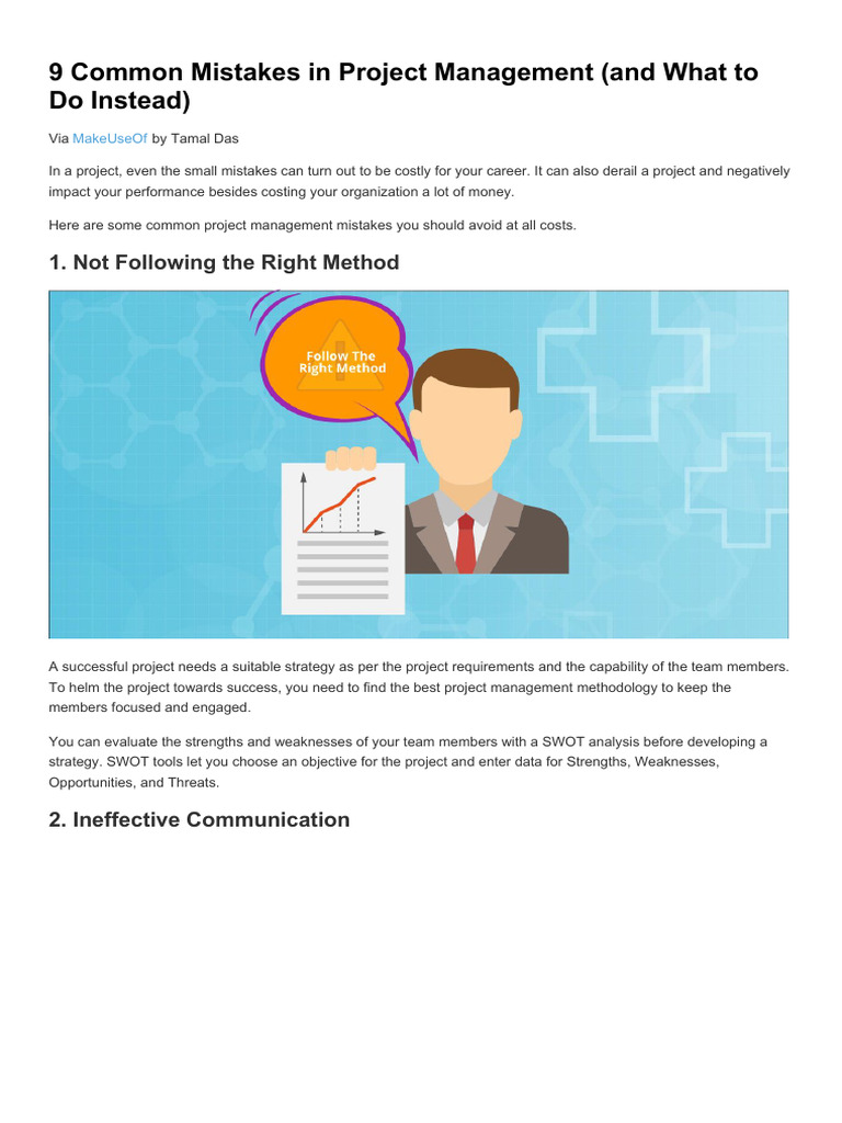 Avoid Project Management Mistakes | PDF | Project Management | Swot ...