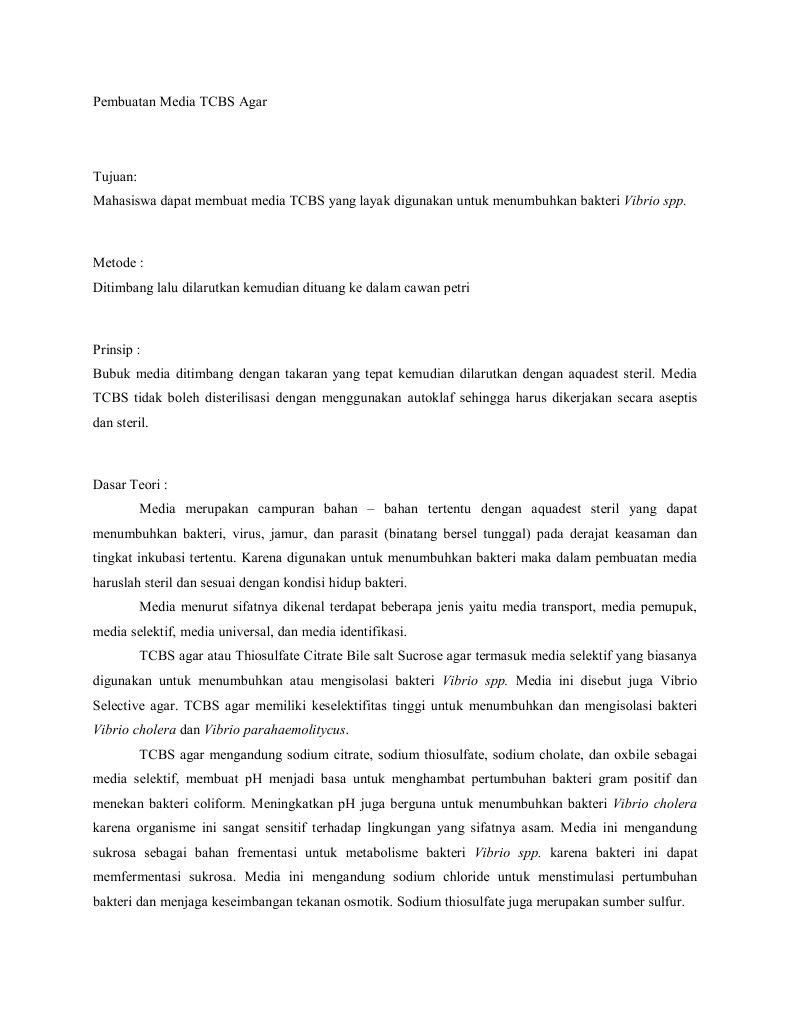 Pembuatan Media TCBS Agar | PDF