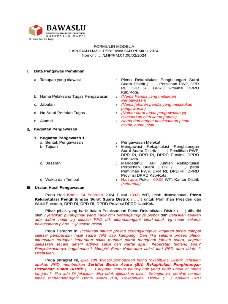 Formulir Model A Contoh-1 | PDF | Hukum