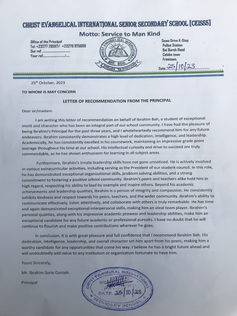 Reco.letter From the Principal | PDF