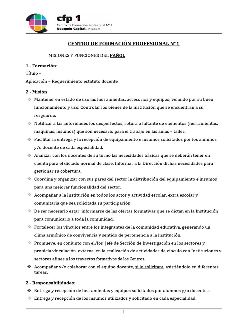 19 Mision y Funcion Pañol | PDF