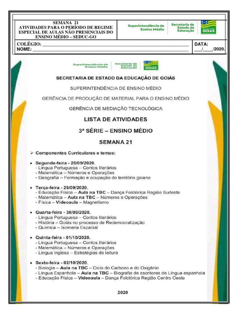 Lista 3a Serie Semana 21 para o Estudante | Download grátis PDF | Ímã | Terra