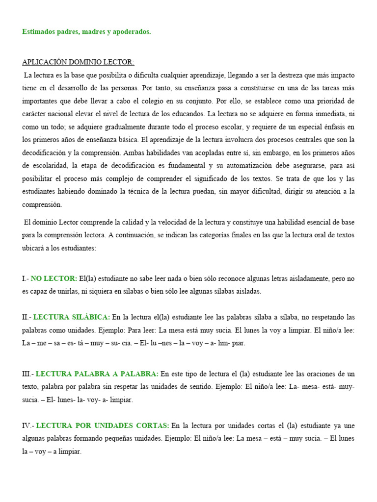 Carta Calidad Lectora | PDF | Comprensión lectora | Comunicación humana