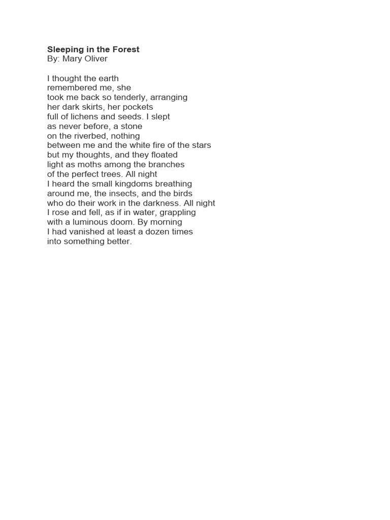 Mary Oliver's "Sleeping in the Forest" | PDF | Poetry | Young Adult