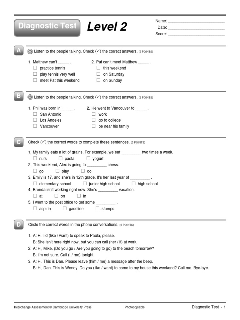 Diagnostic Test - Level 2 | PDF | Language Arts & Discipline