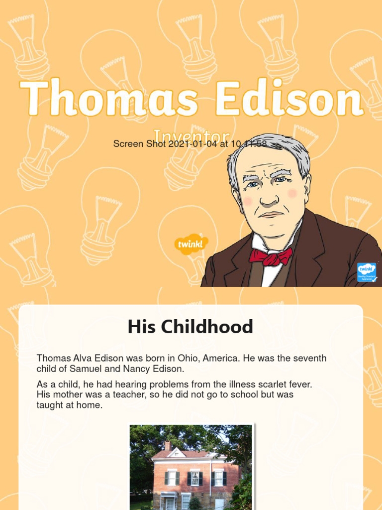 Thomas Edison Presentation | PDF | Thomas Edison | Incandescent Light Bulb