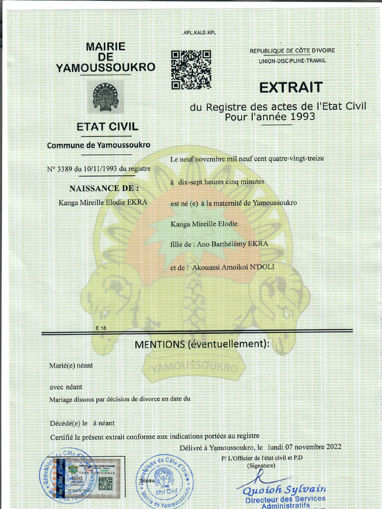 Acte Intégral de Naissance | PDF