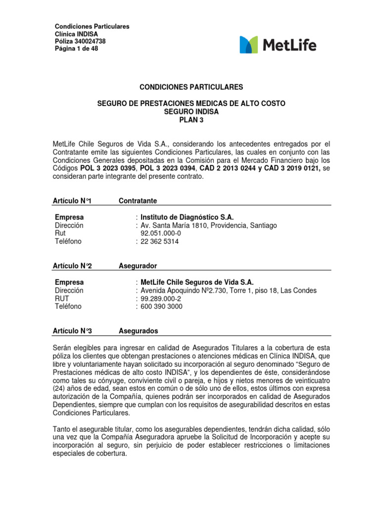 Condiciones Particulares Plan 3 | PDF | Póliza de seguros | Seguro