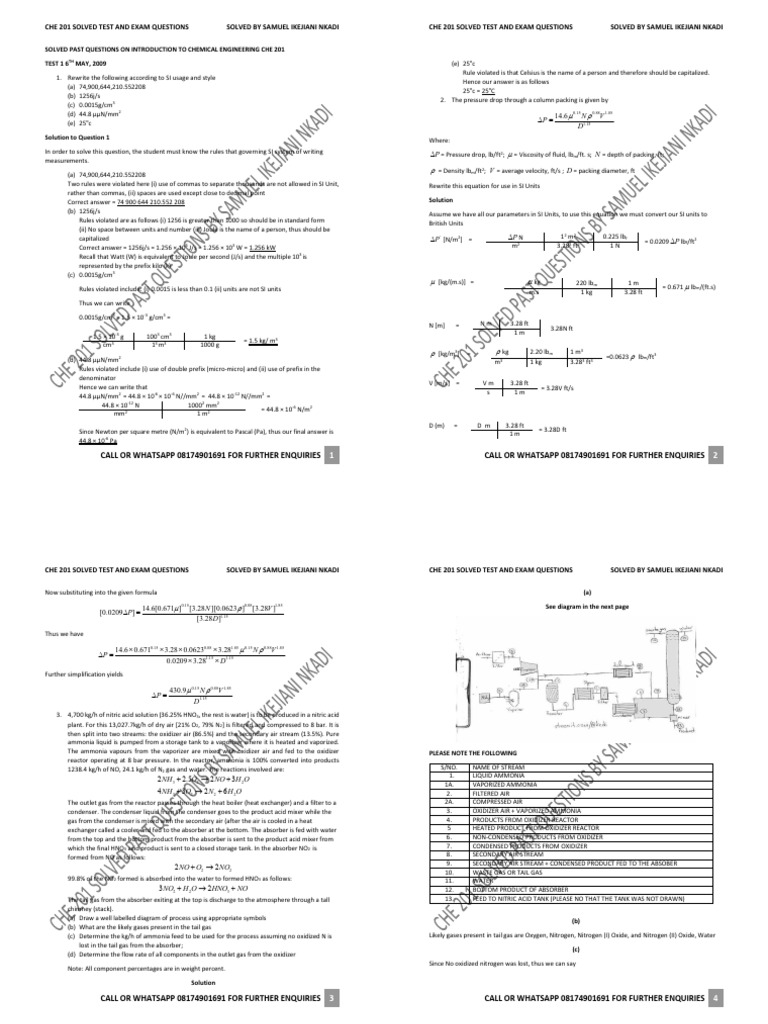 Che 201 Q&a | PDF | Mole (Unit) | Nitric Acid