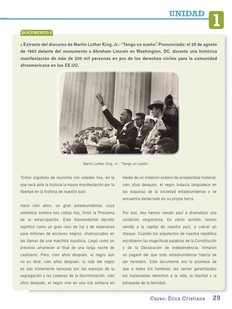 Extracto del discurso de Martin Luther King, Jr.- “Tengo un sueño ...