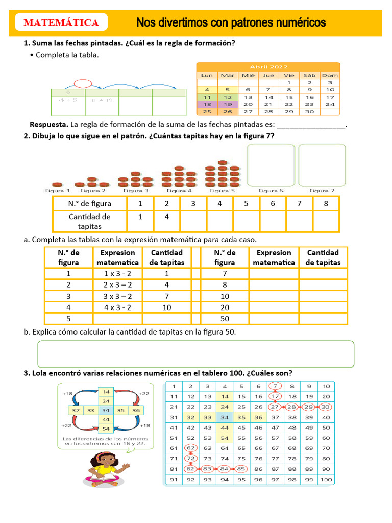 FICHA MAT. Nos Divertimos Con Patrones Numéricos | PDF