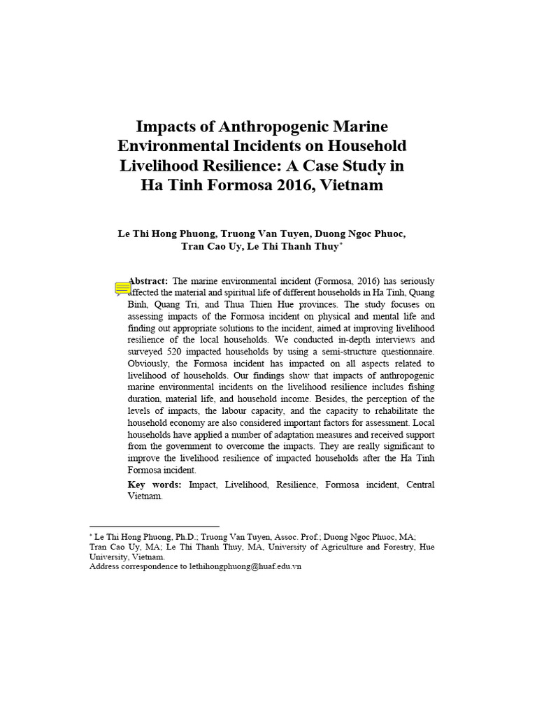 Formosa Incident's Impact on Livelihoods | PDF | Ecological Resilience ...