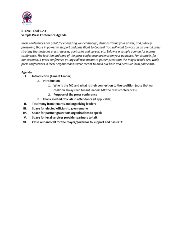 Press Conference Agenda for RTC Campaign | PDF