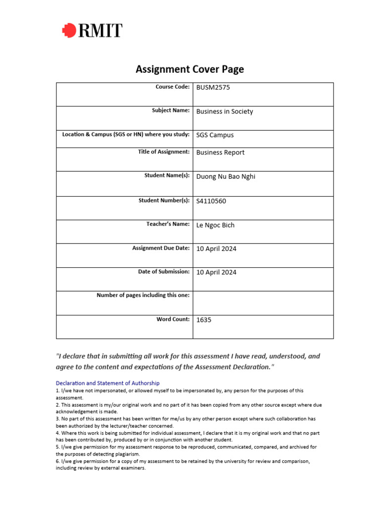 Asm1 Coverpage | PDF | Plagiarism | Academic Integrity