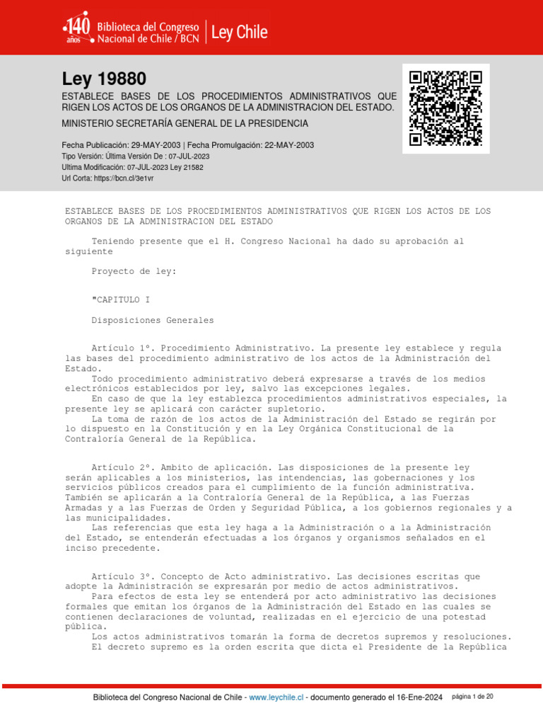 LEY-19880 - Base de Los Procedimientos Administrativos | PDF ...