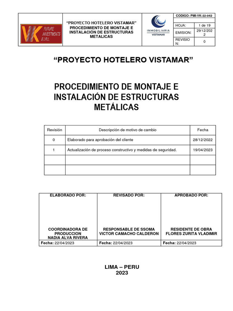 Procedimiento para El Montaje e Instalacion de Estructuras Metalicas | PDF | Soldadura ...