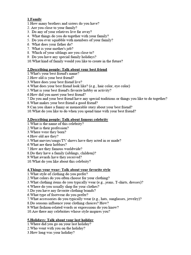 Speaking (Questions-Answers) | PDF | Workweek And Weekend