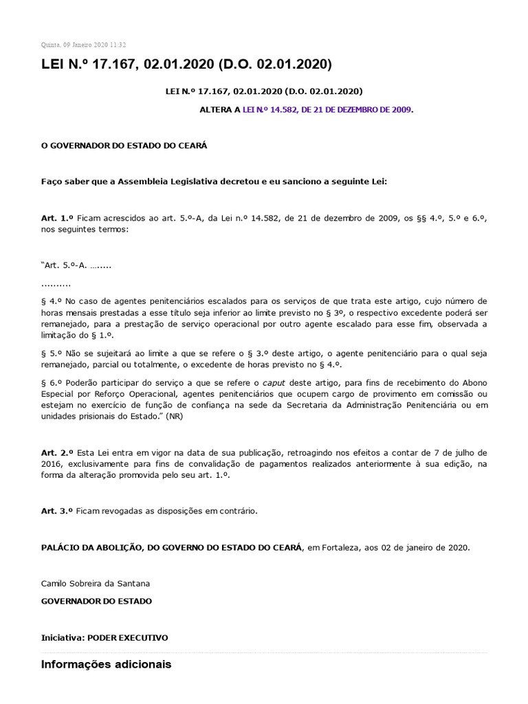 Alteração da Lei 14.582/2009 no CE | PDF