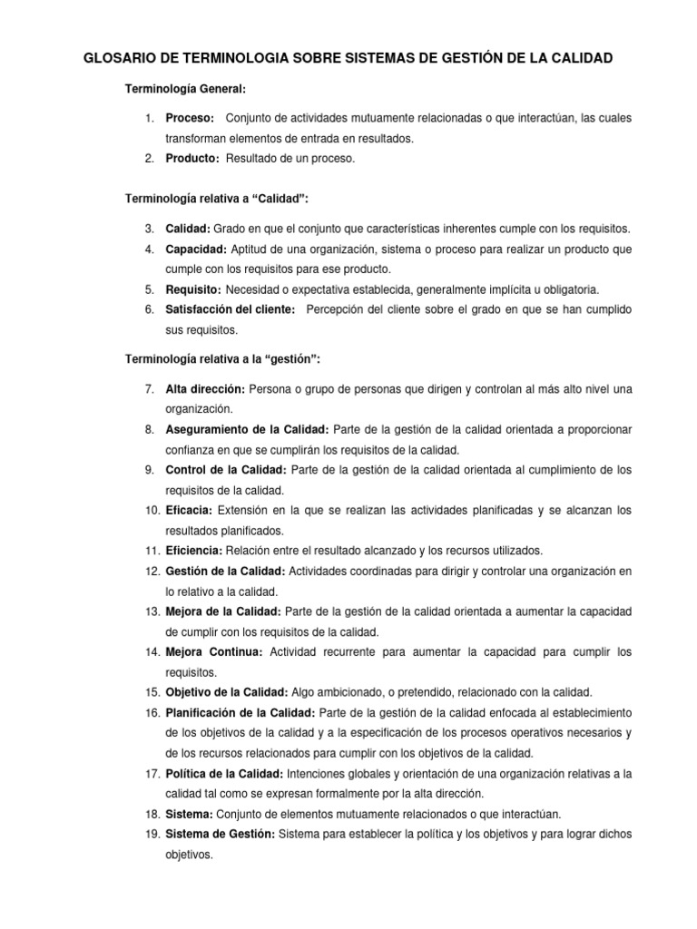 2024 1 Gestion Calidad Glosario | PDF | Calidad (comercial) | Auditoría