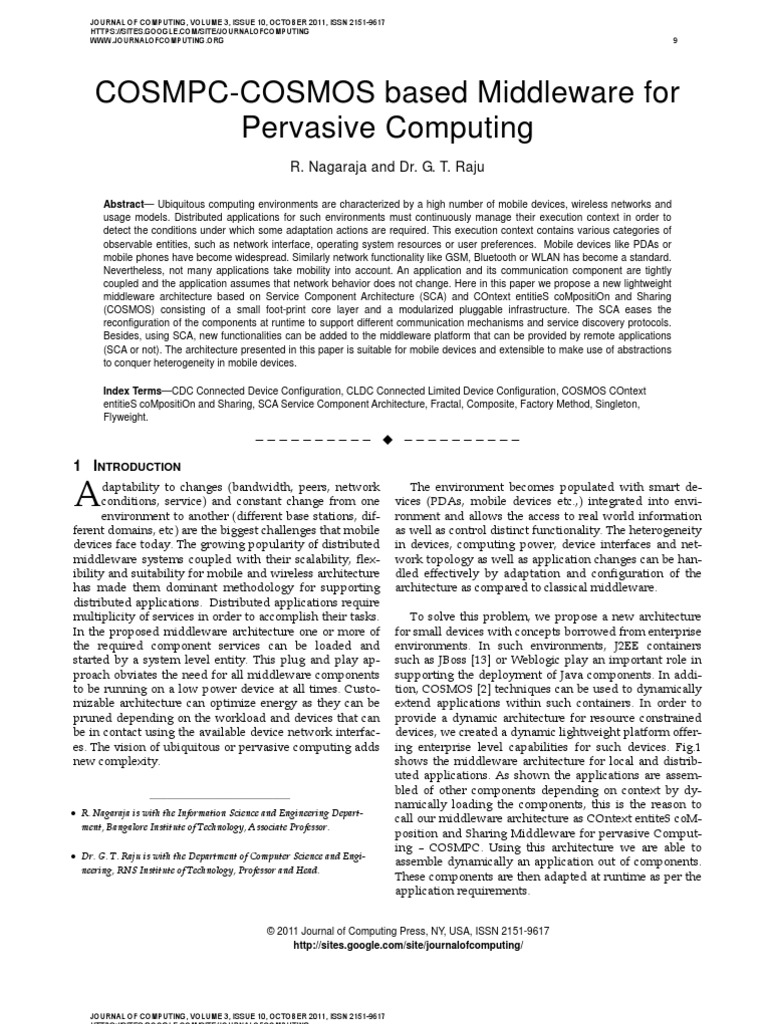 COSMPC-COSMOS Based Middleware For Pervasive Computing | PDF | Interface (Computing) | Computer ...
