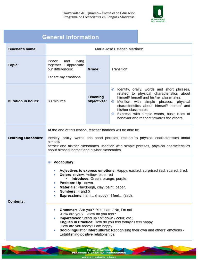 Lesson Plan - I Share My Emotions | PDF | Emotions | Feeling