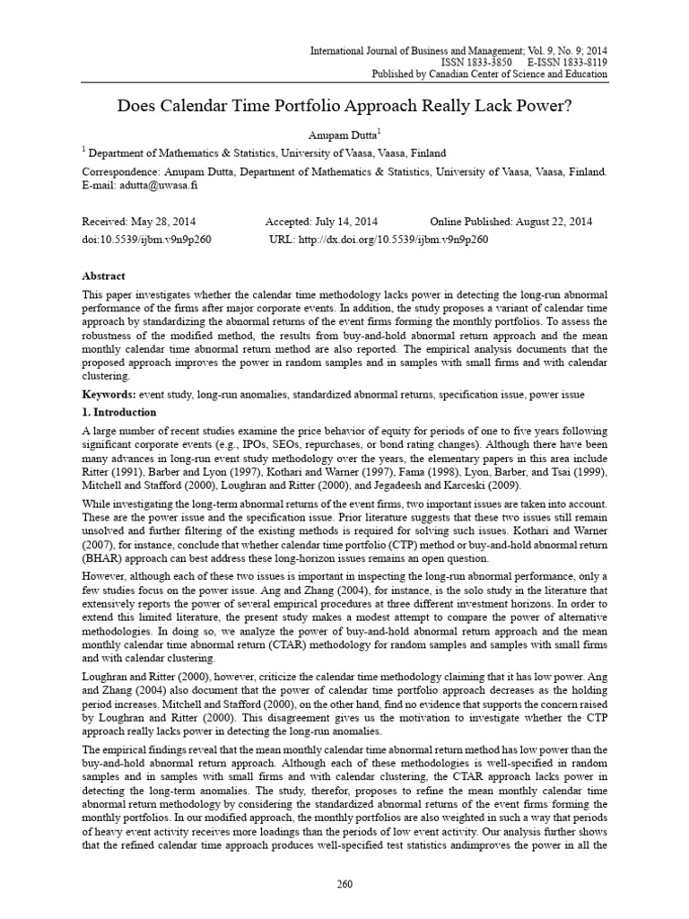 Evaluating Calendar Time Portfolio Power | PDF | Statistical Hypothesis ...