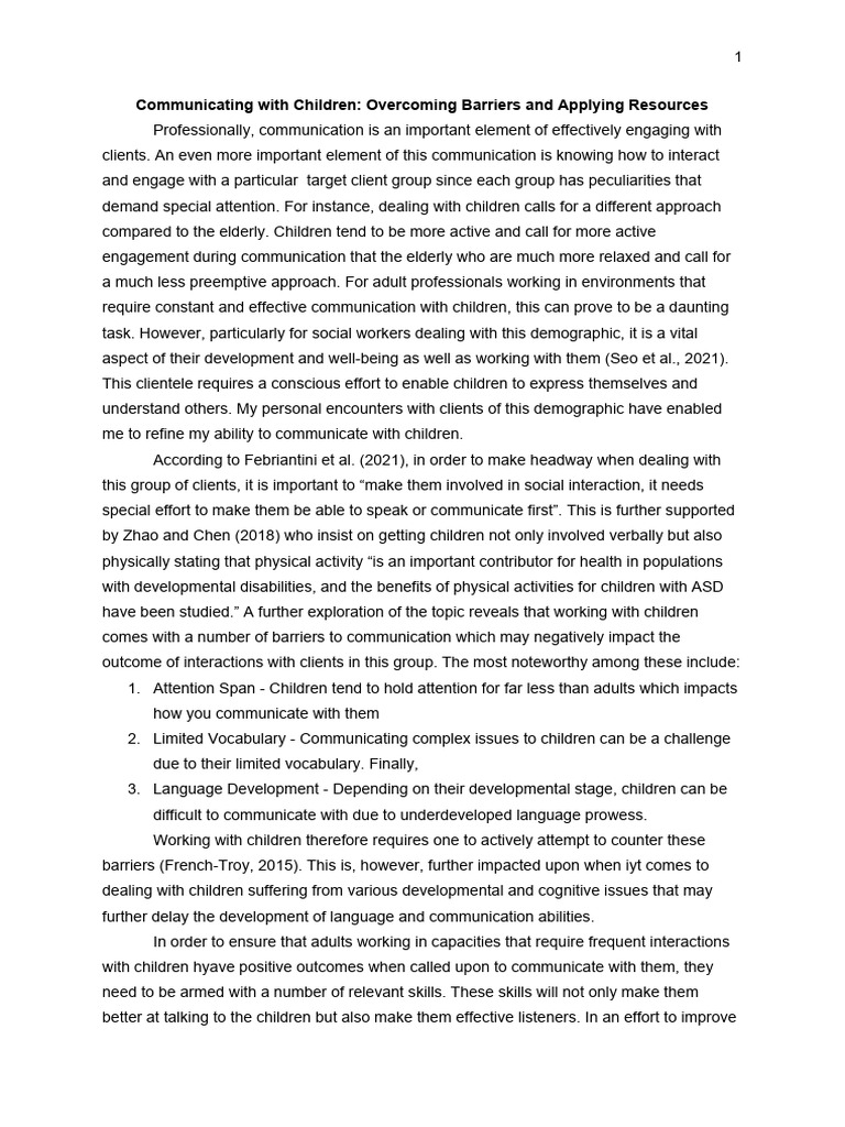Communicating With Children - Overcoming Barriers and Applying ...
