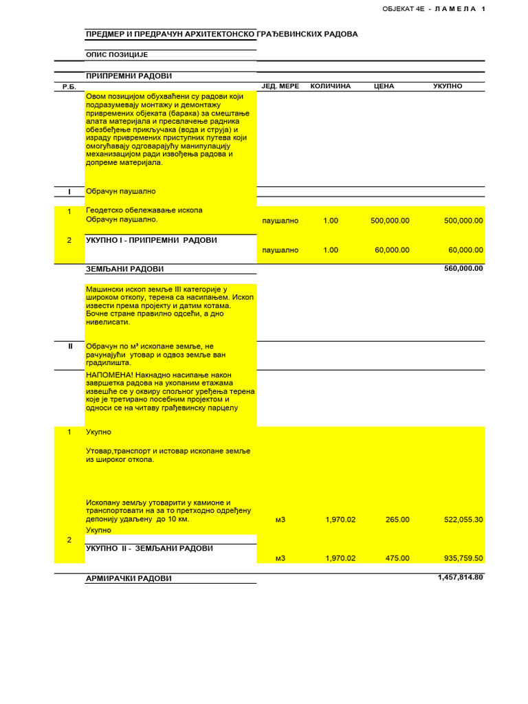 Predmer I Predracun Radova Primer 1445866643127 | PDF