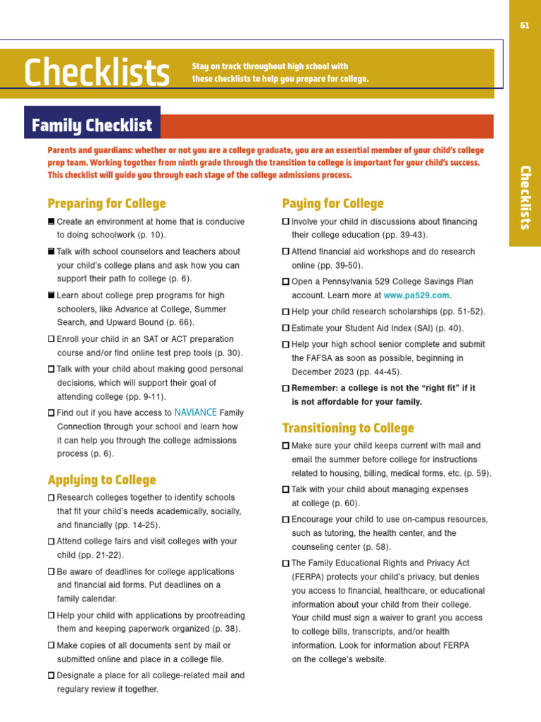 Checklist | PDF | College Admissions In The United States
