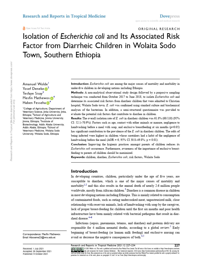 RRTM 327129 Isolation of Escherichia Coli and Its Associated Risk ...